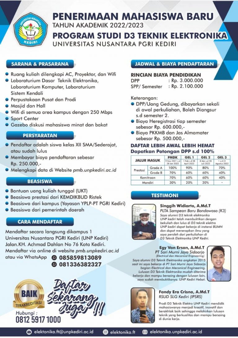 BROSUR PENERIMAAN MAHASISWA BARU TAHUN 2022/2023 – Elektronika
